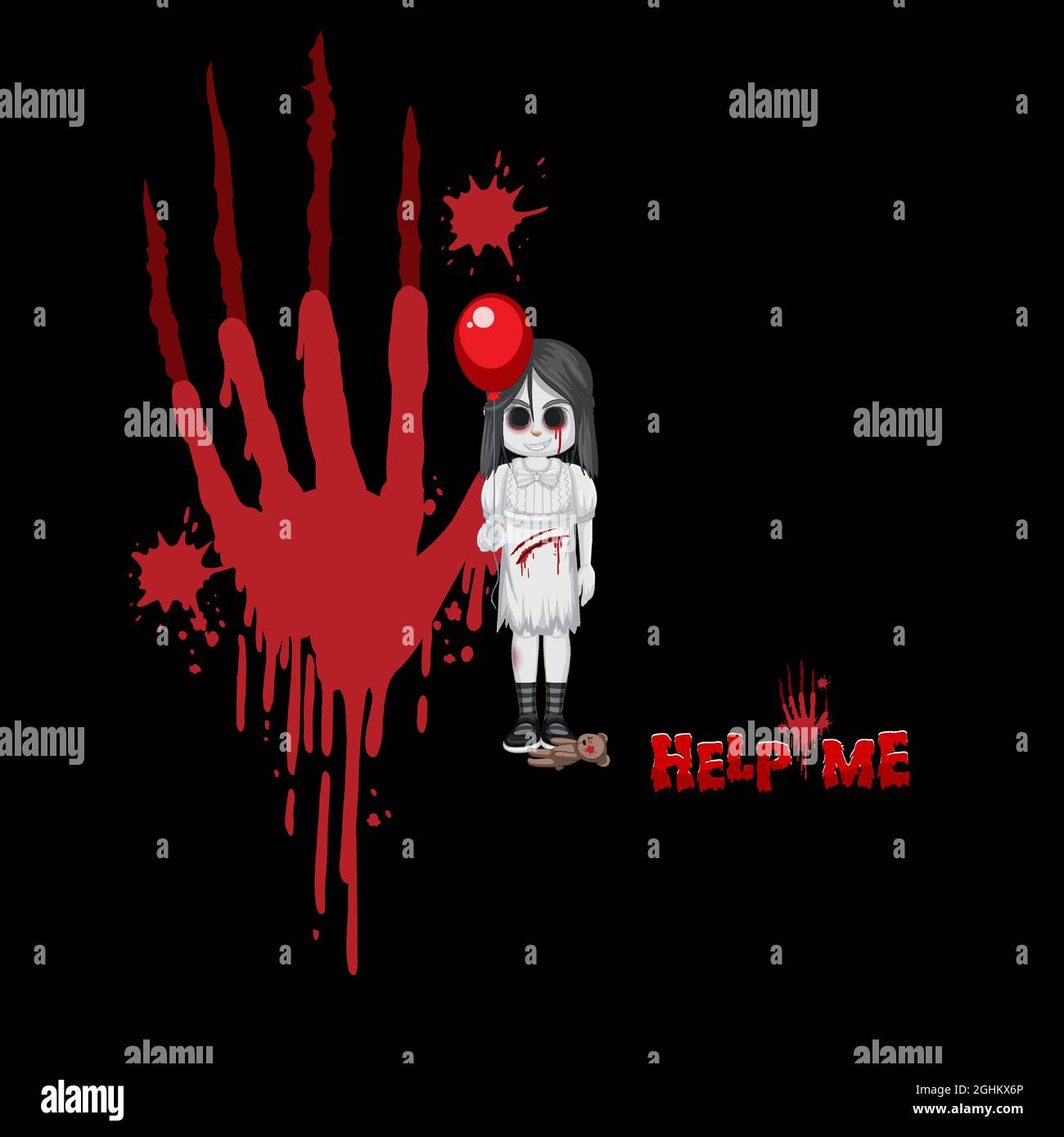 Ghost with bloody hand print and creepy ghost illustration Stock Vector ...