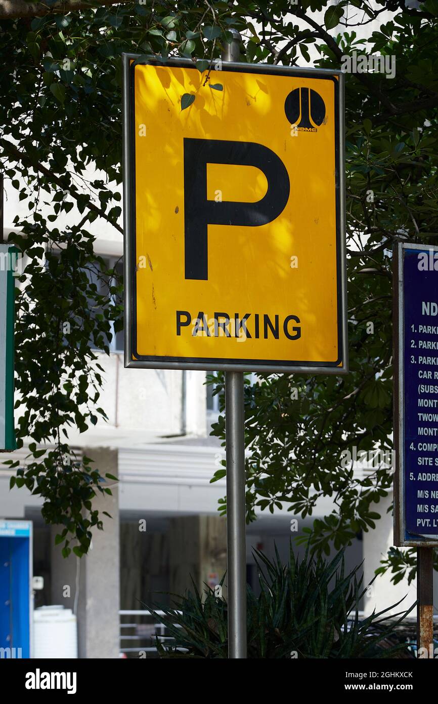 View of a traffic signboard indicating Parking information Stock Photo ...