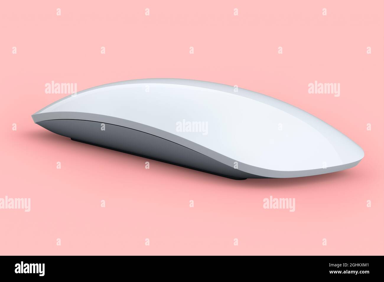 Realistic white computer mouse with touch isolated on pink background ...