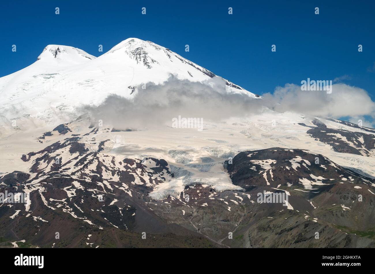 The Caucasian mountain Range. Perspective of caucasian snow mountain or ...