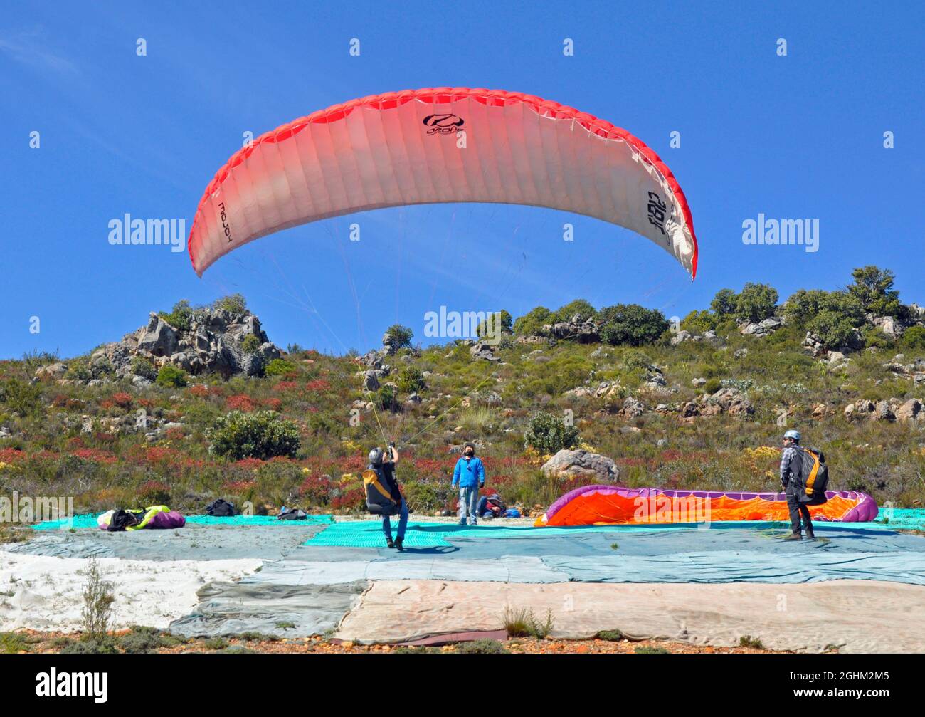 A paraglider prepares for take-off Stock Photo - Alamy