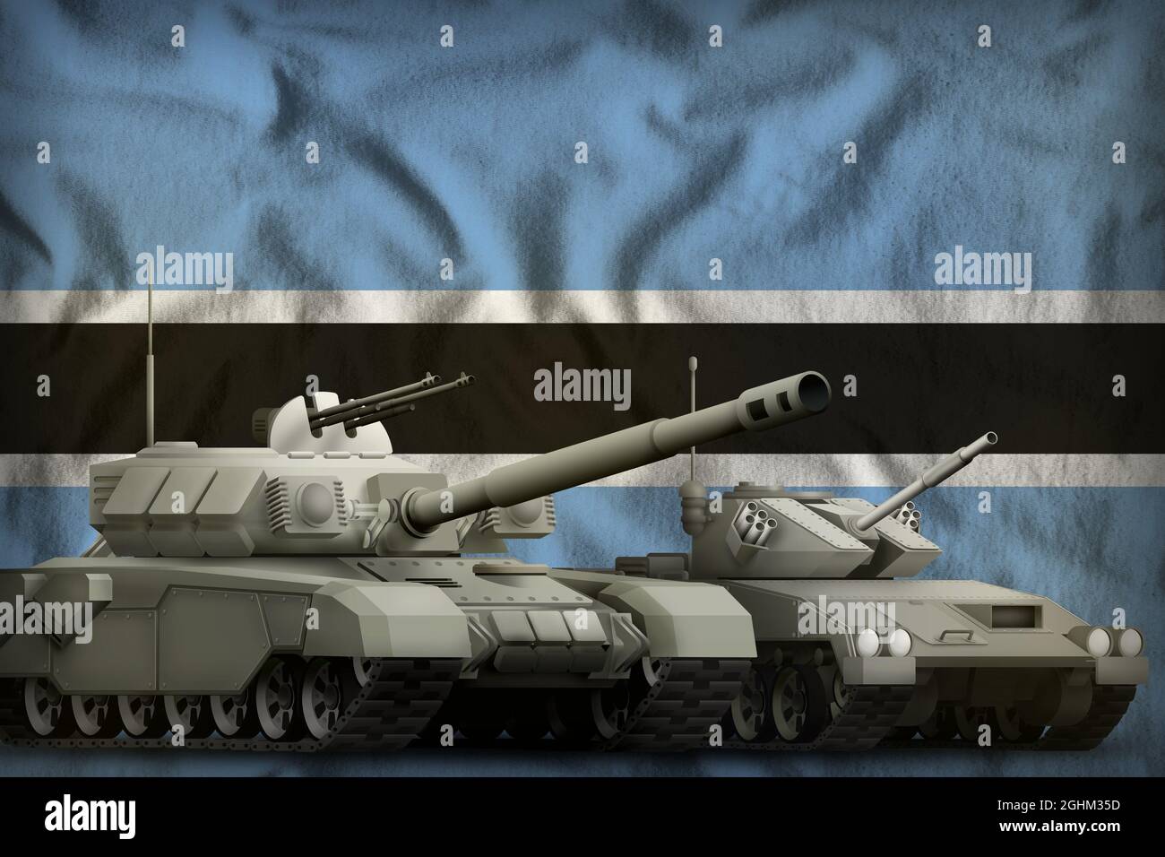 tanks on the Botswana flag background. Botswana tank forces concept. 3d ...