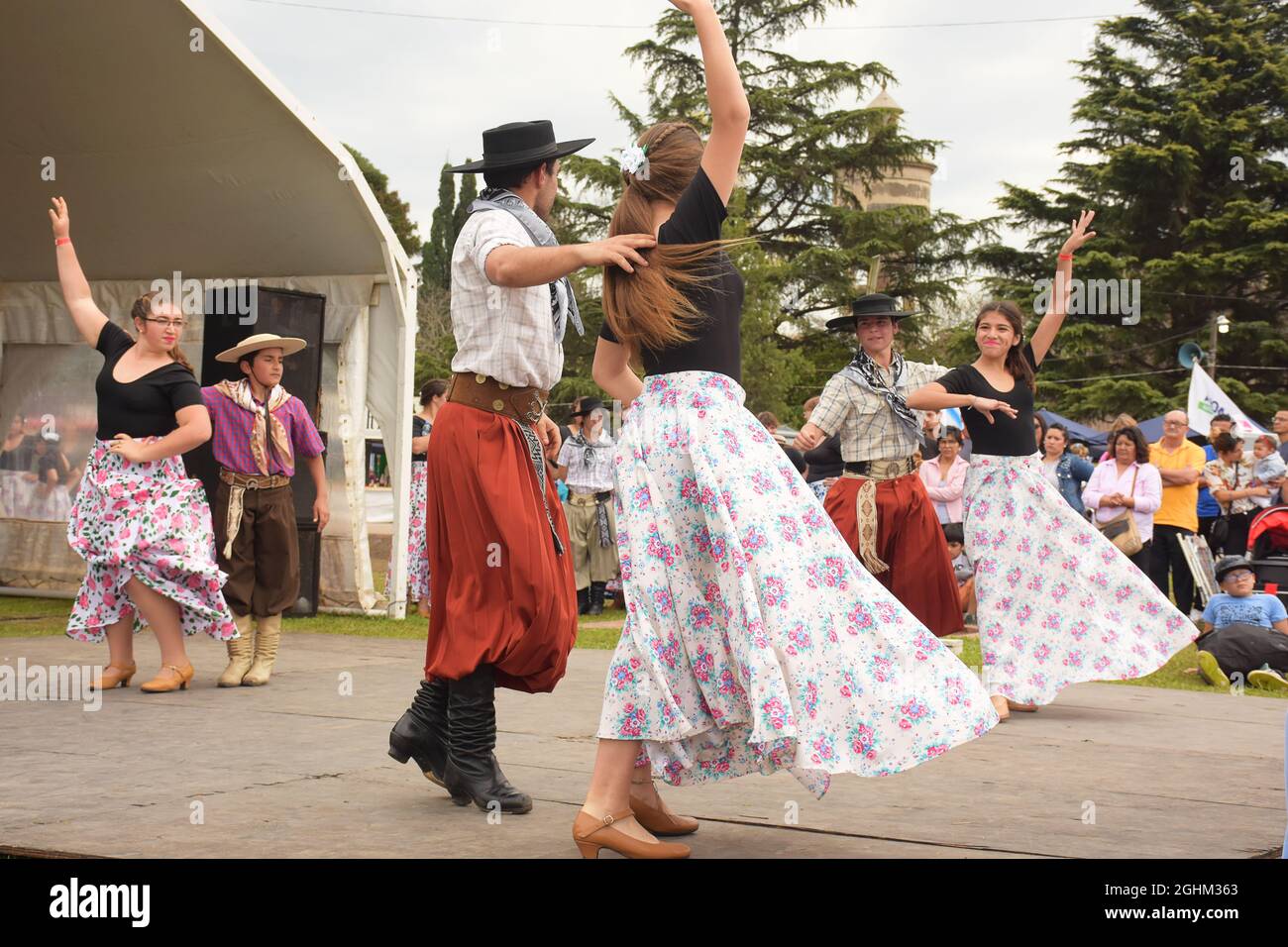 MERCEDES, ARGENTINA - Sep 24, 2018: A group of folklore dancers at a ...