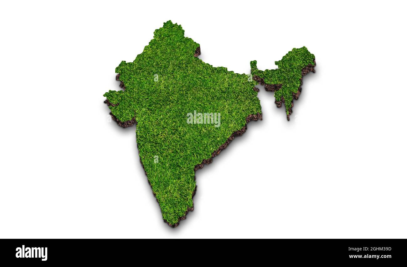 India map made of green grass and soil on the white isolated background ...