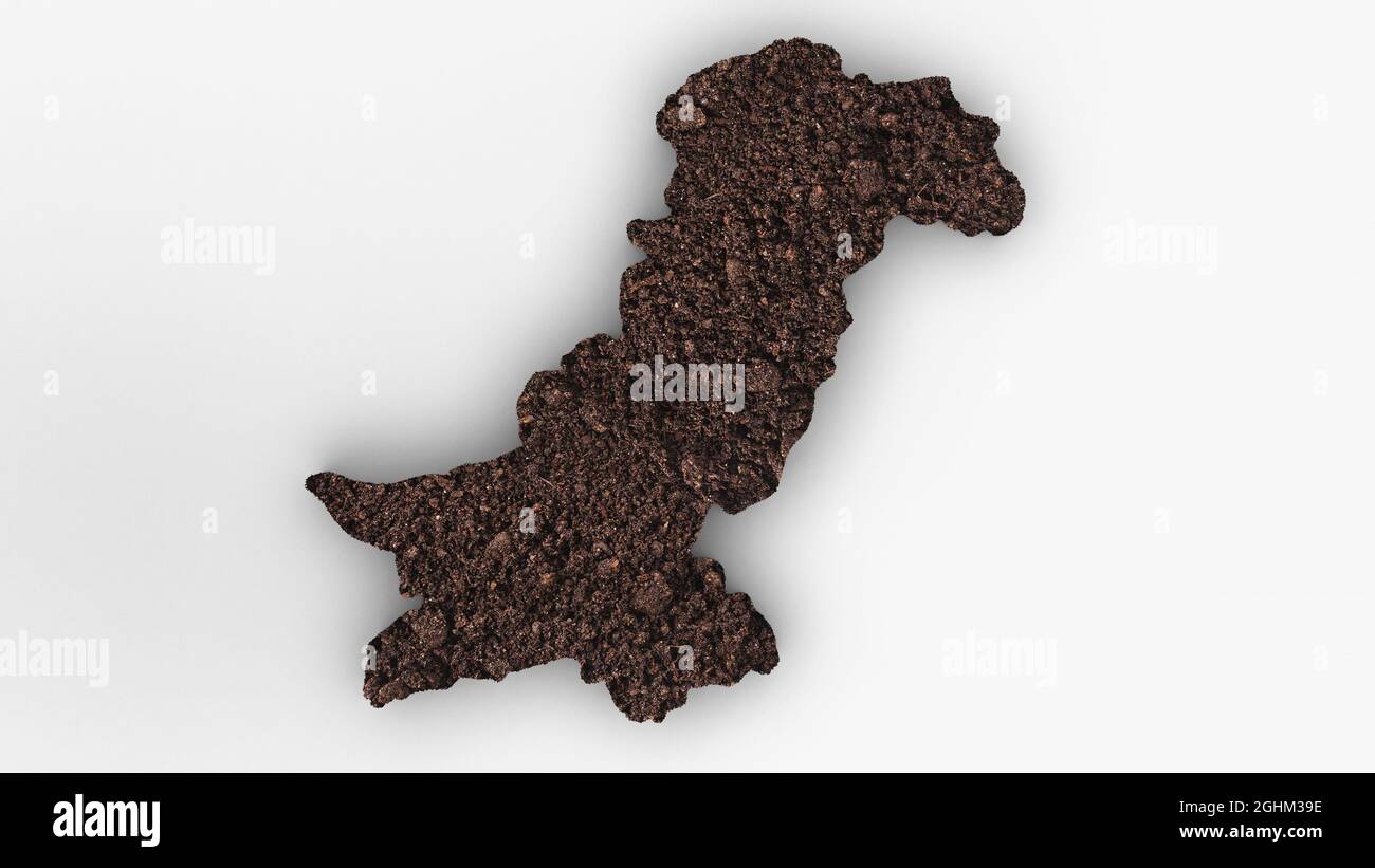 Pakistan map made of soil surface on the white isolated background ...