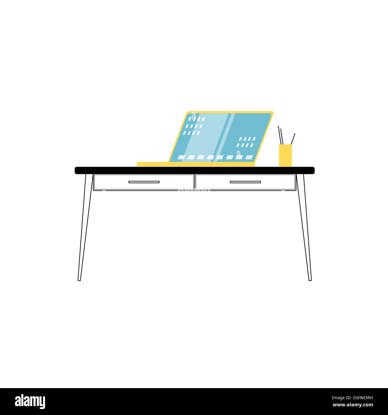 Flat cartoon laptop on work desk,electronic equipment,furniture and ...