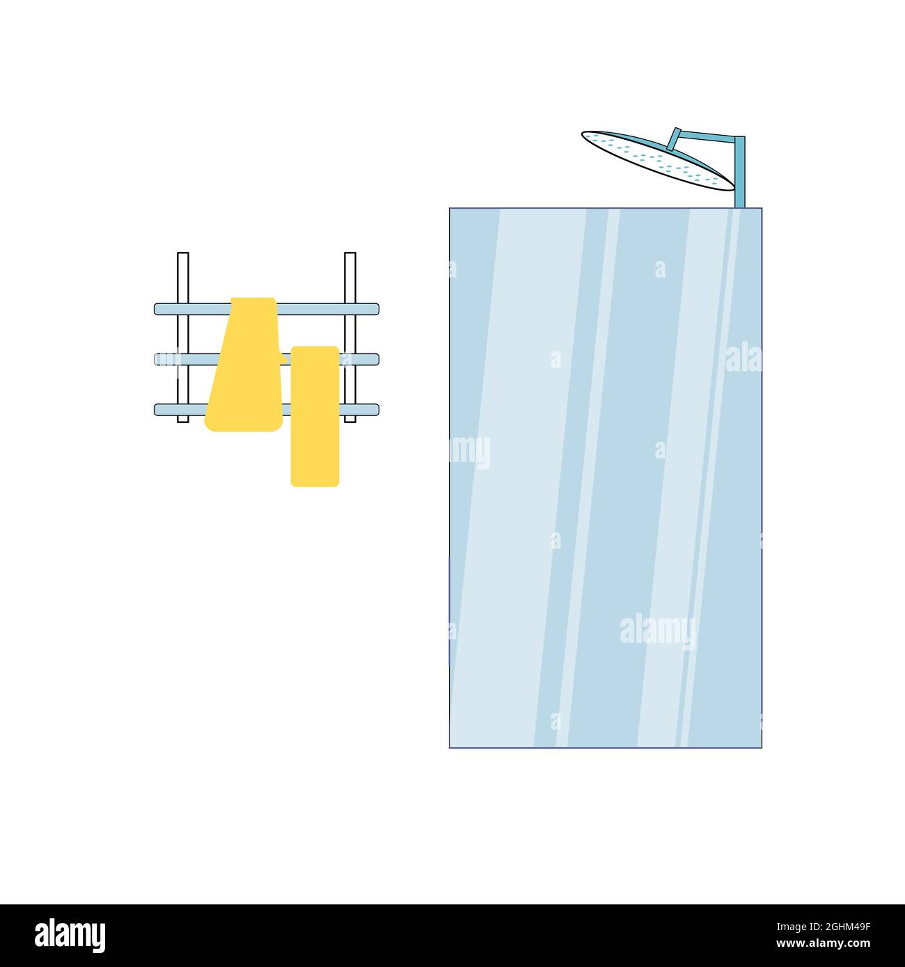 Flat cartoon bathroom shower cabin,rack with towels,home washroom ...