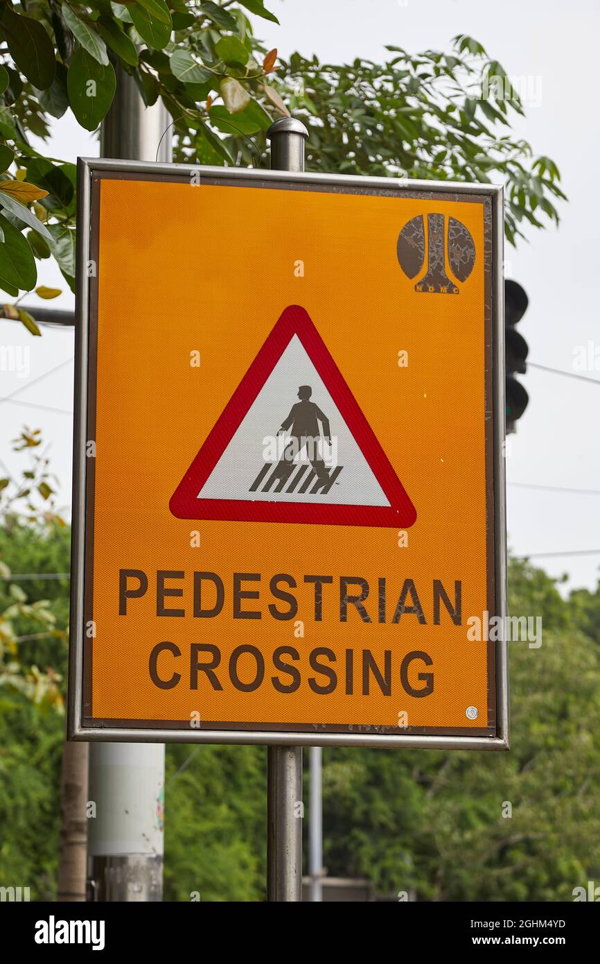 View of a traffic signboard indicating Pedestrian Crossing zone Stock ...