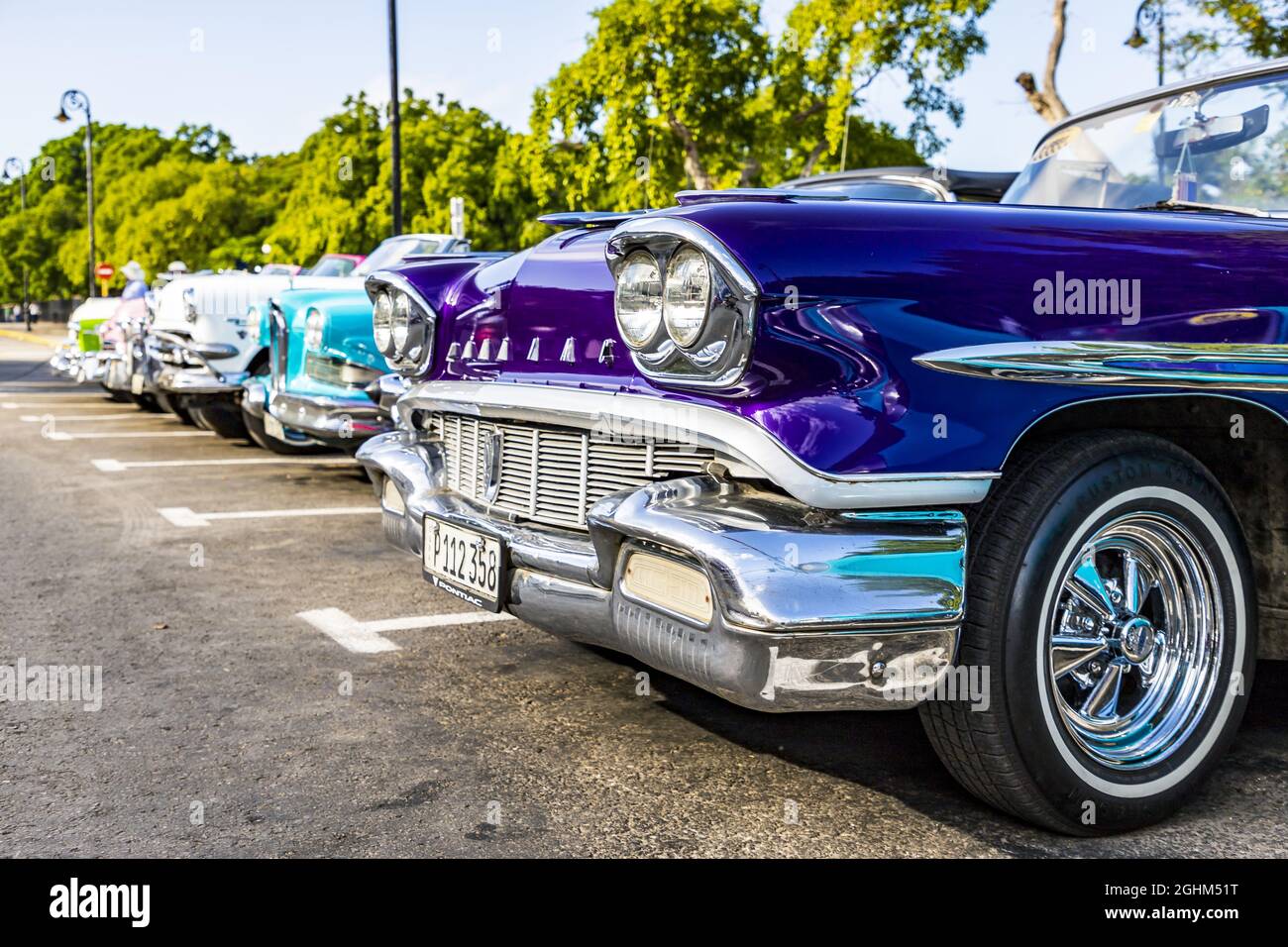 HAVANA, CUBA - Dec 03, 2019: The details of convertible American cars ...
