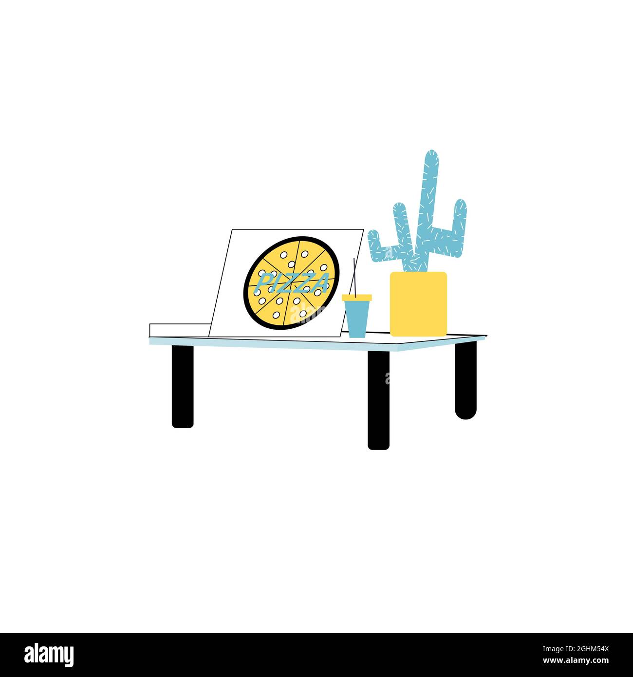 Flat cartoon coffee table with pizza,restaurant and cafe dishes,food ...