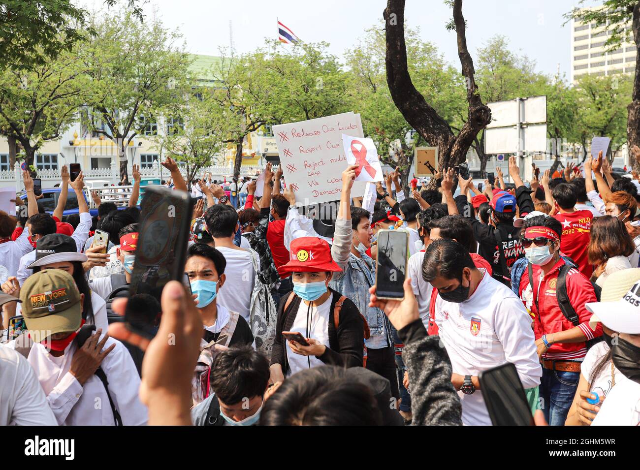 Bangkok, THAILAND - February 7, 2021: The many myanmar protesters to ...