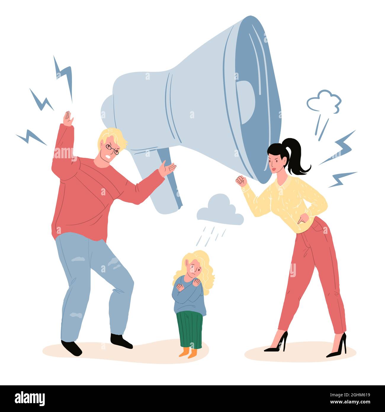 Flat cartoon parents and kid characters in domestic quarrel,family ...