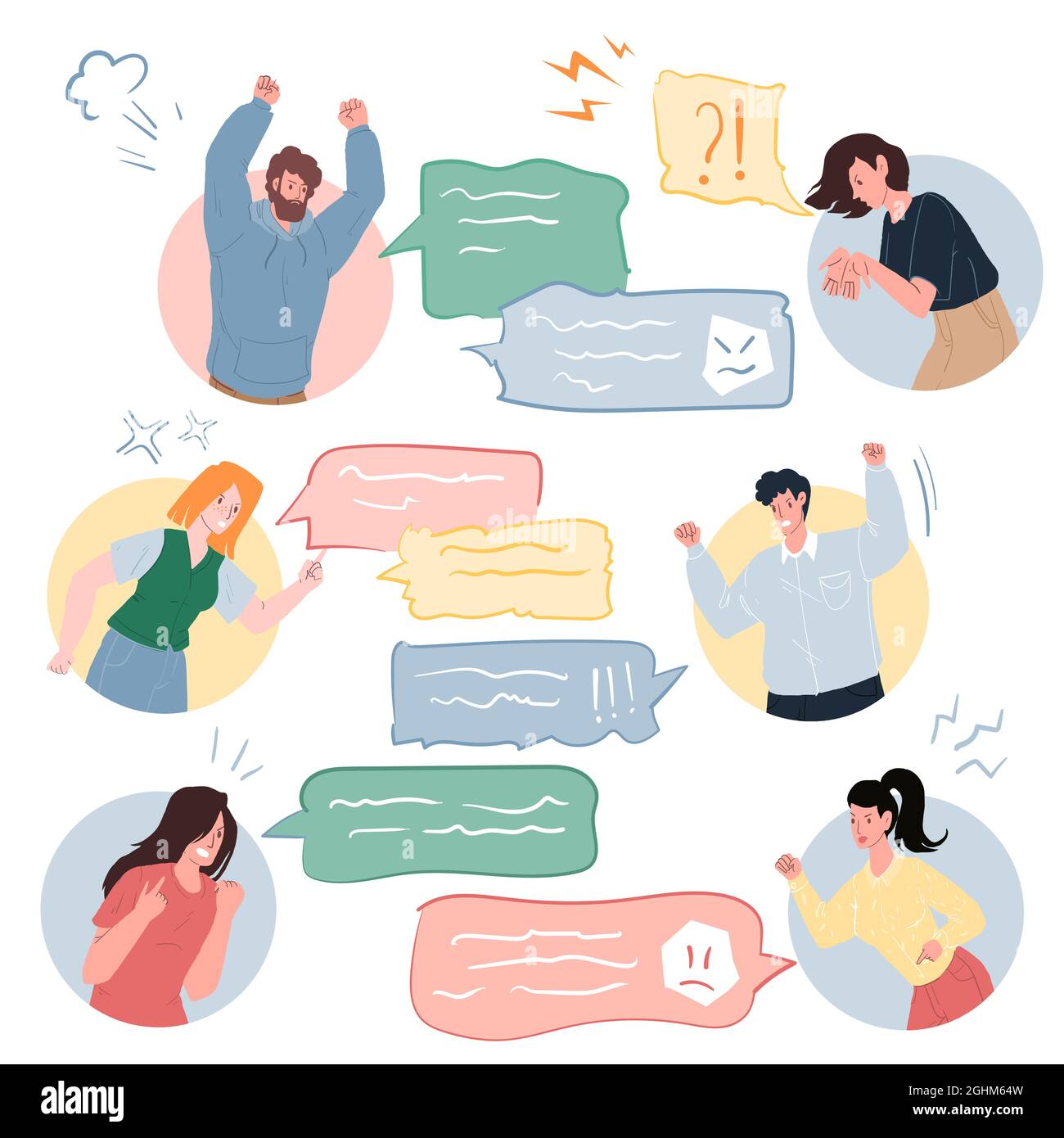 Flat cartoon characters in aggressive mood,online communication ...