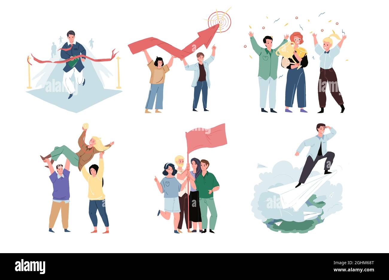Flat cartoon happy characters,graphic metaphors for good teamwork and ...