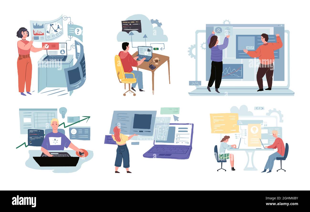 Flat cartoon characters,business development workflow vector ...