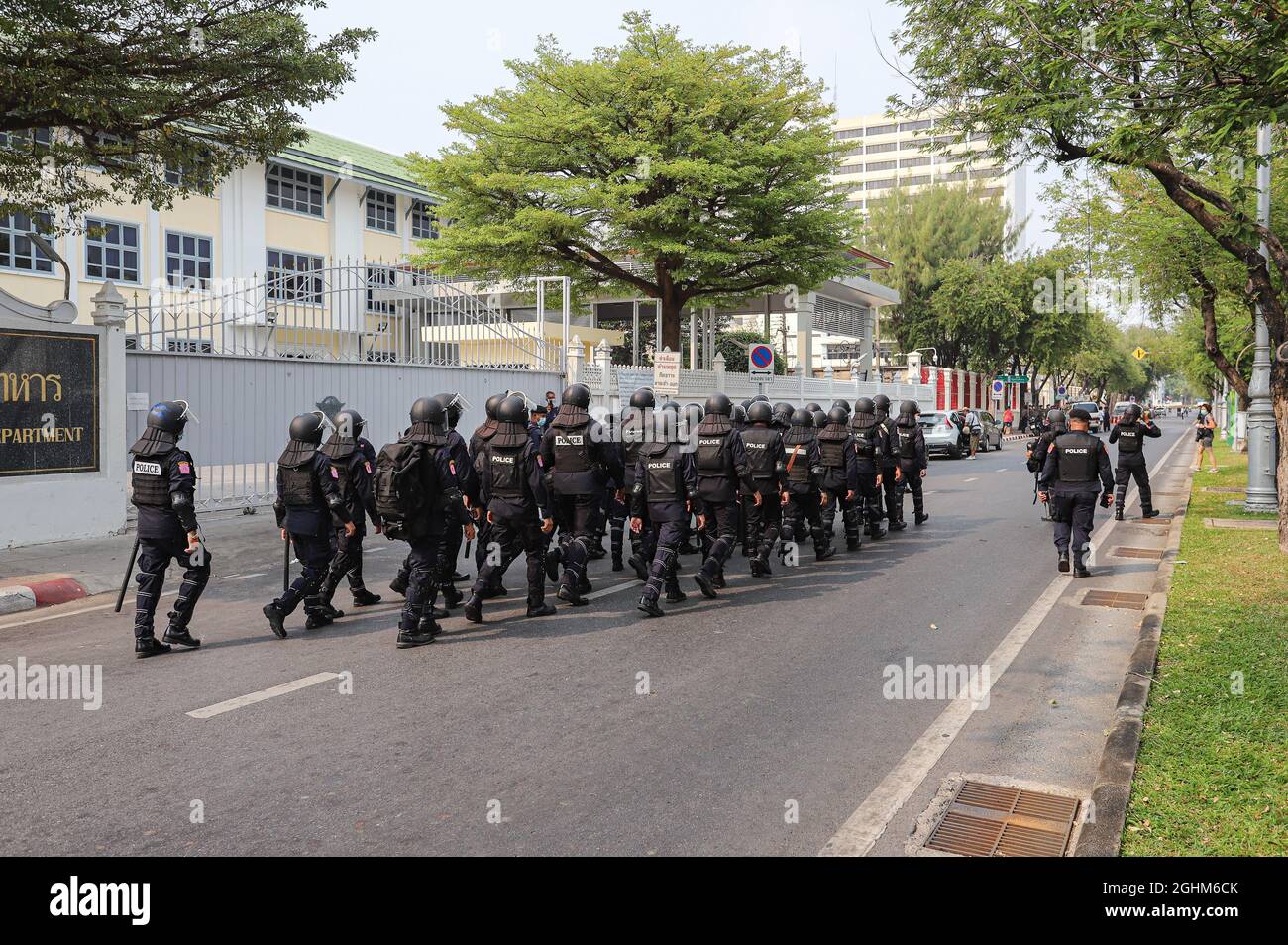 Bangkok, THAILAND - February 7, 2021: Thai Riot police take the area at ...
