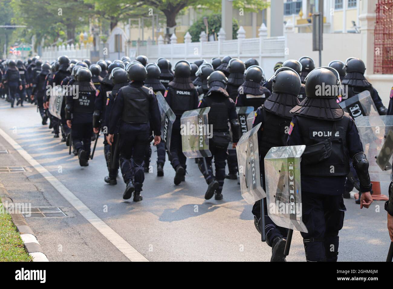 Bangkok, THAILAND - February 7, 2021: Thai Riot police take the area at ...