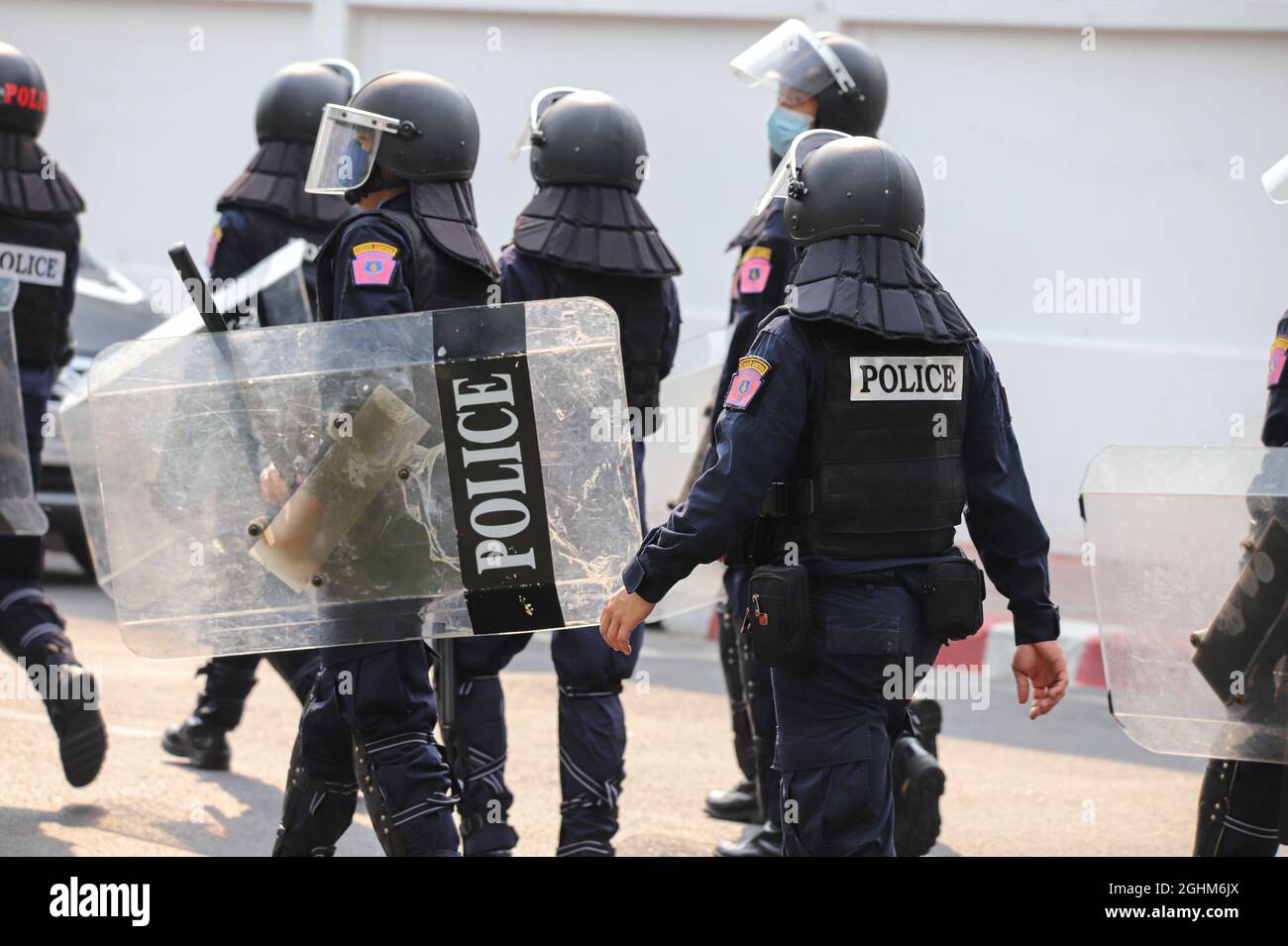 Bangkok, THAILAND - February 7, 2021: Thai Riot police take the area at ...