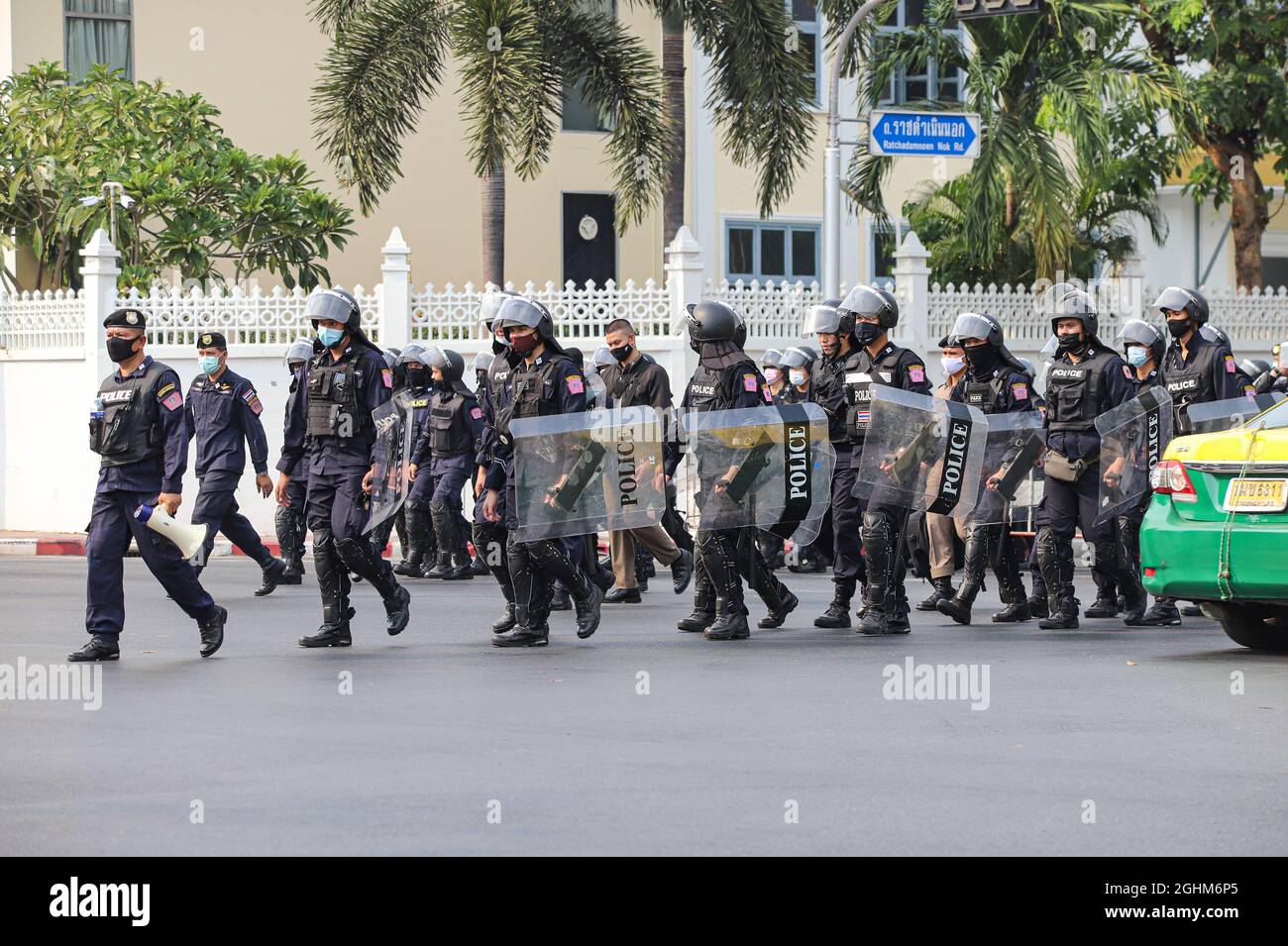 Bangkok, THAILAND - February 7, 2021: Thai Riot police take the area at ...