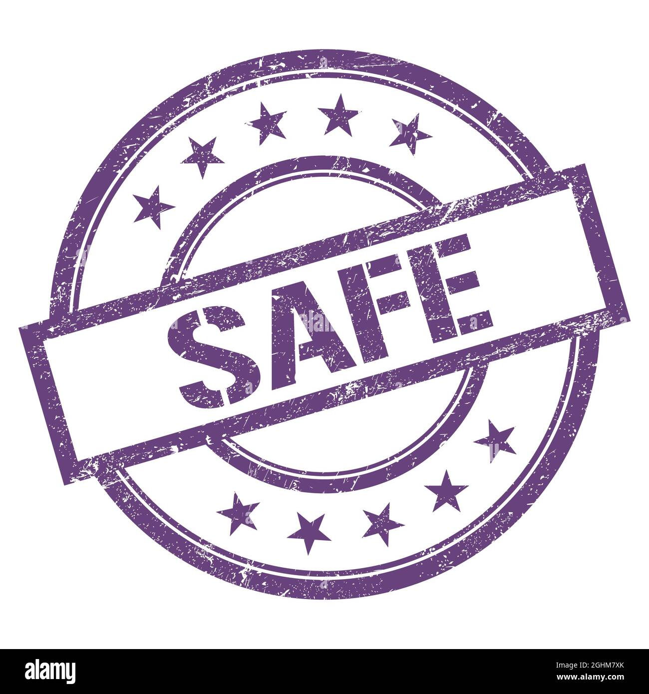 SAFE text written on purple violet round vintage rubber stamp Stock ...