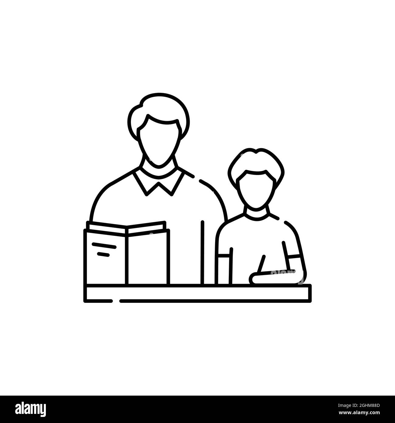 Individual training with tutor olor line icon. Children learning ...