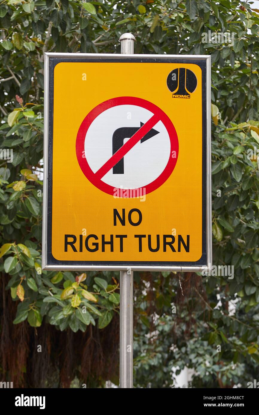 View of a traffic signboard indicating No Right Turn Stock Photo - Alamy