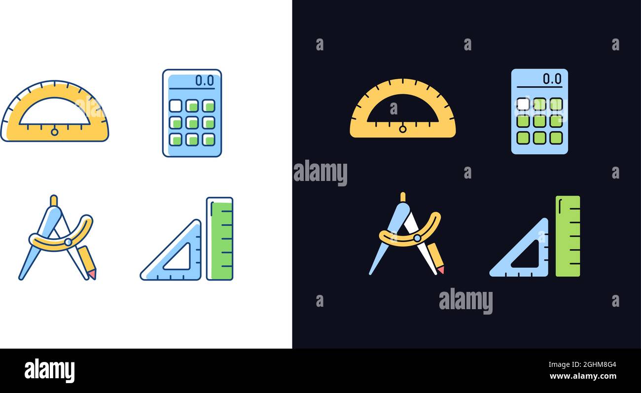 Architecture student tools light and dark theme RGB color icons set ...