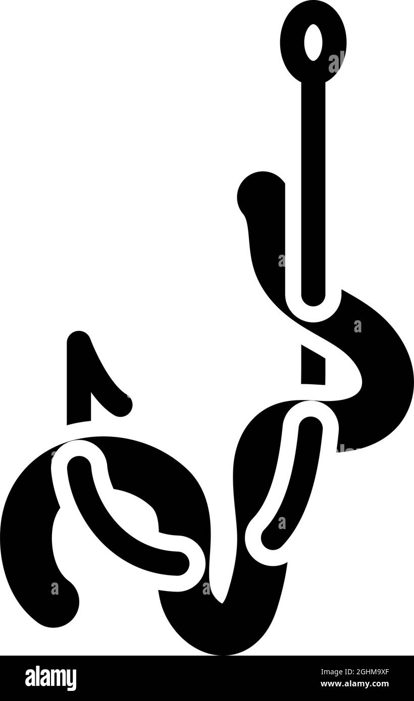 Icon Of Worm On Hook. Black Stencil Design. Vector Illustration Stock ...