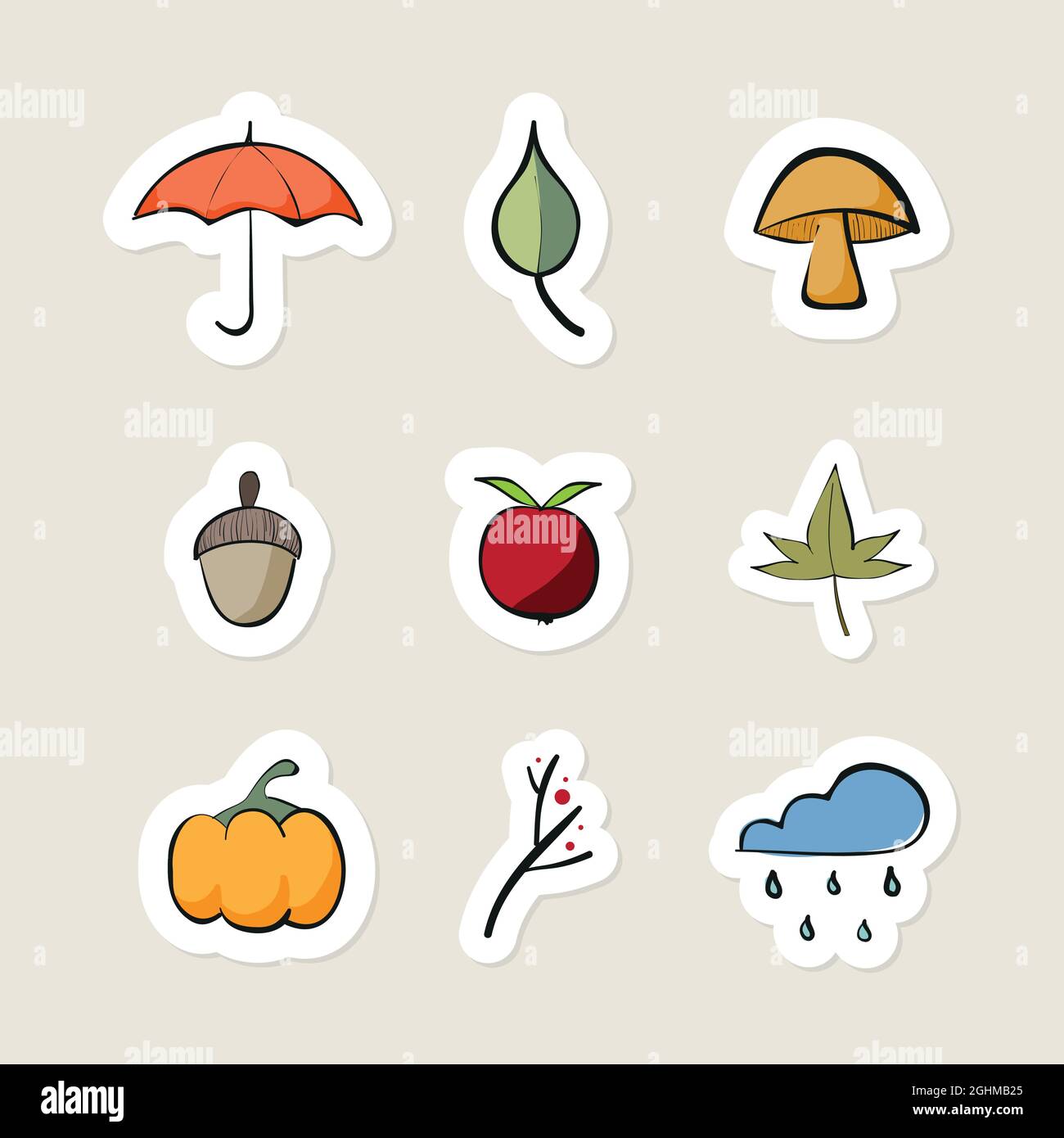 Autumn doodles filled icon set. Fall die cuts. Vector illustration ...