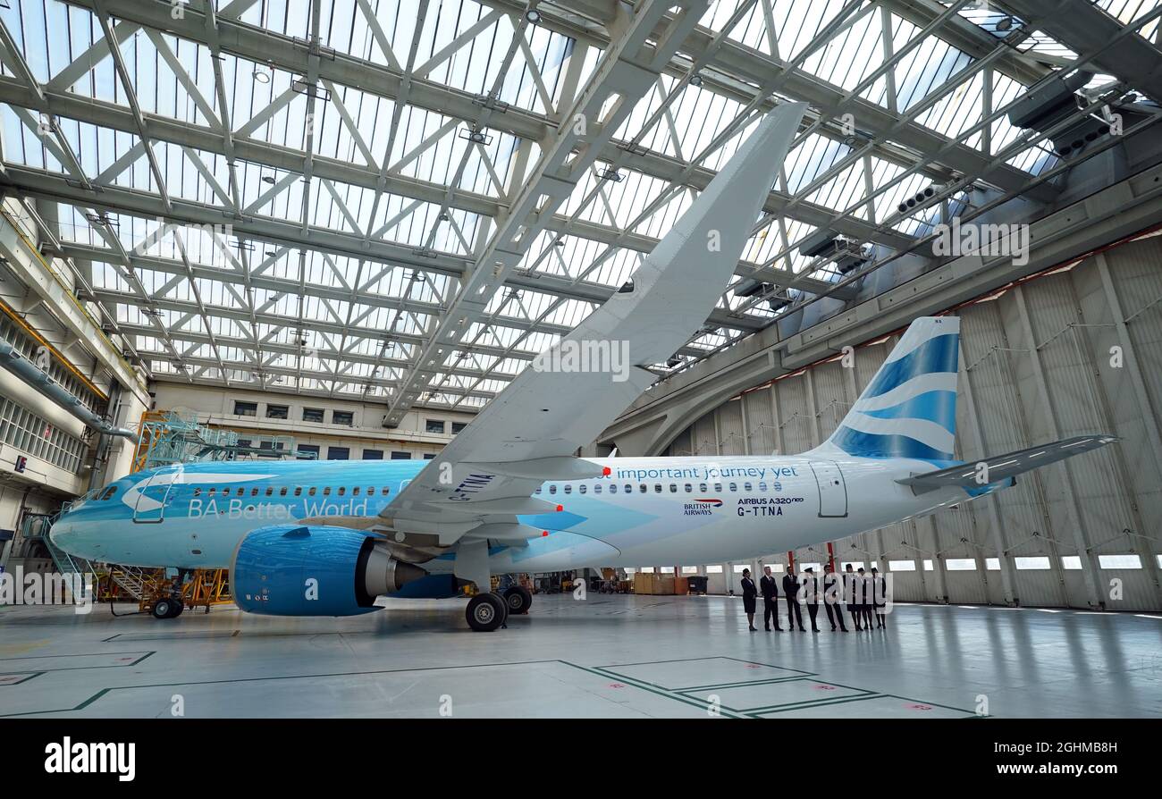 A view of an Airbus A320neo at Heathrow Airport with BA Better World ...
