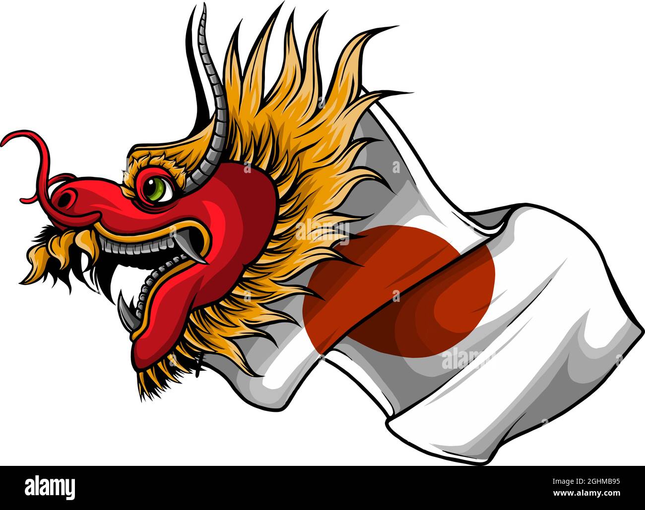 vector Japanese dragon illustration with Japanese flag Stock Vector ...