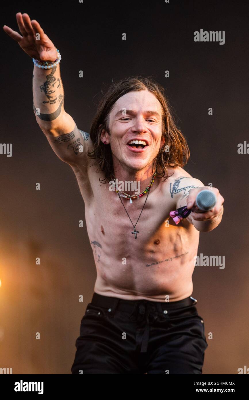 Matthew Shultz of Cage the Elephant performs on Day 3 of the 2021 ...