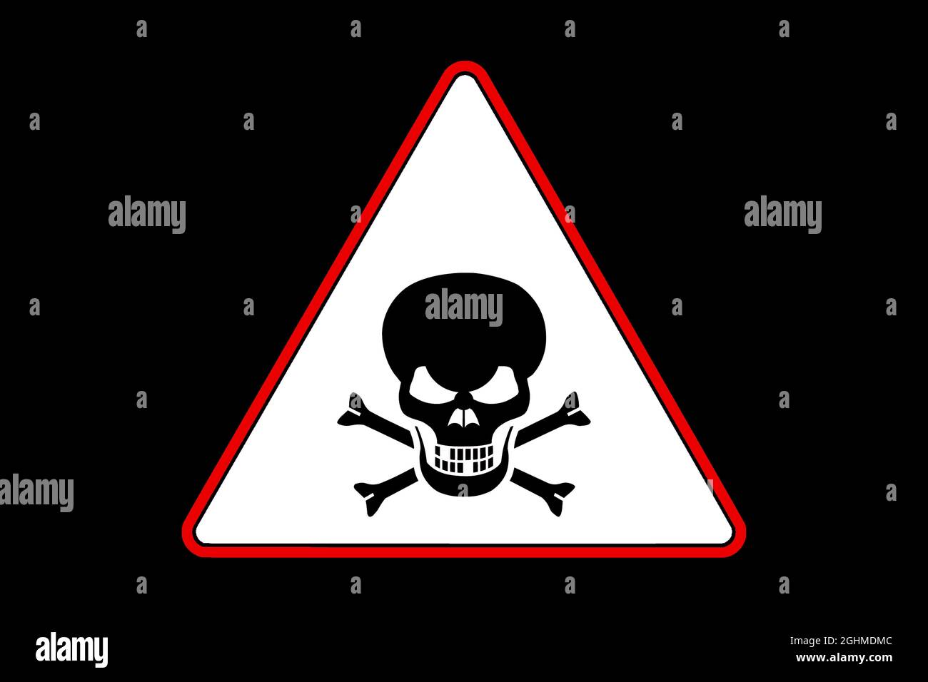 Mortal danger sign in the form of a skull in a triangle on a black ...