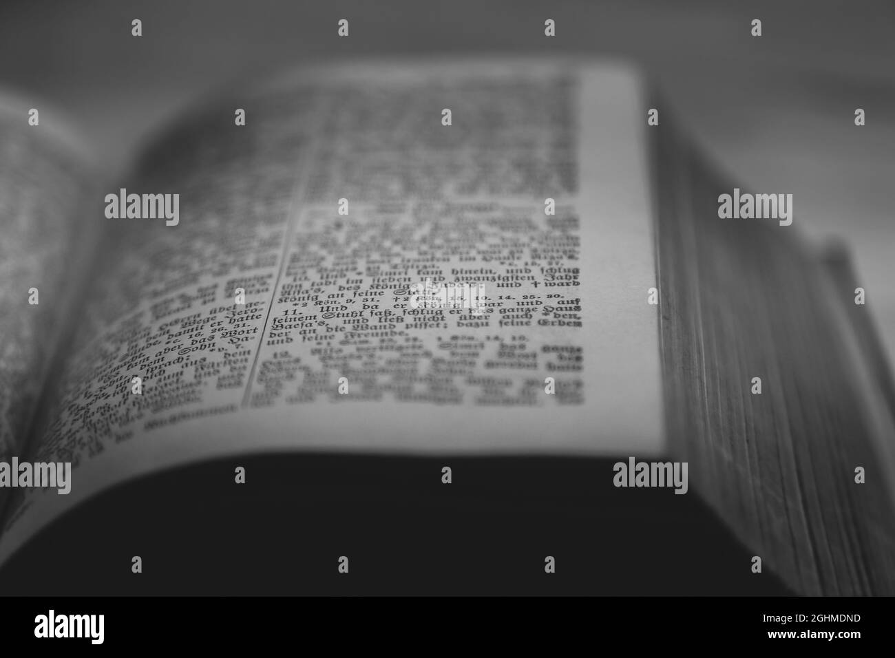 Grayscale closeup shot of an open book Stock Photo - Alamy