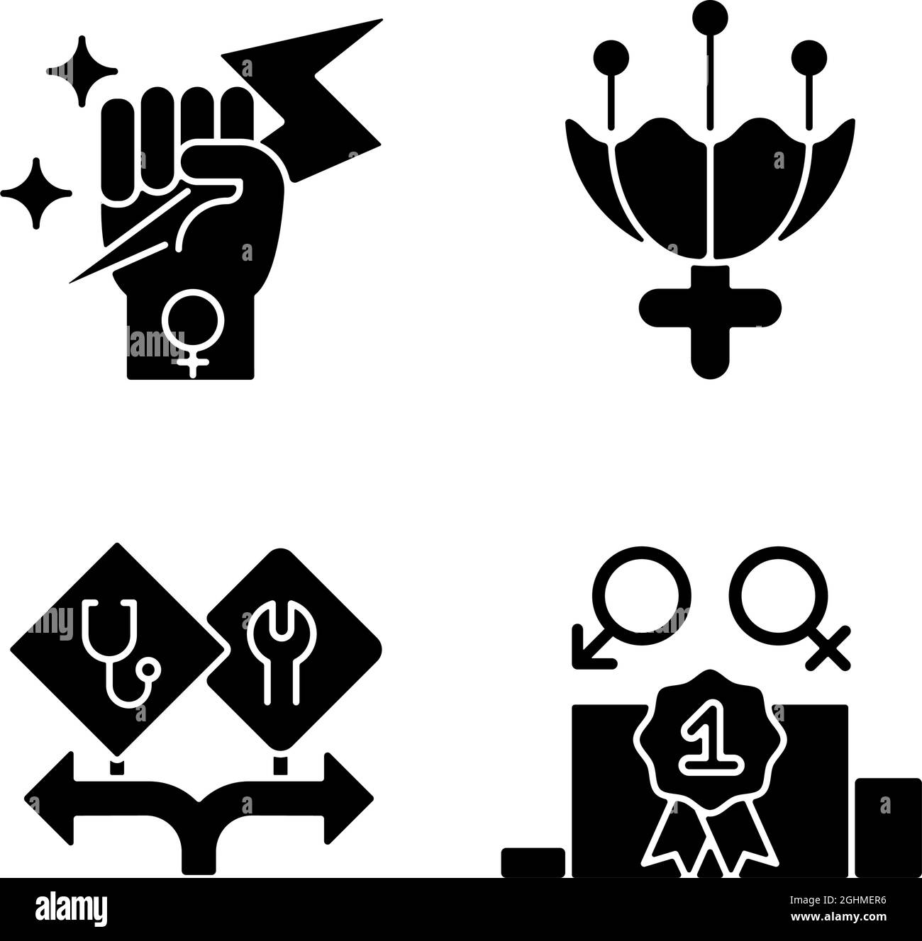Women empowerment black glyph icons set on white space Stock Vector ...