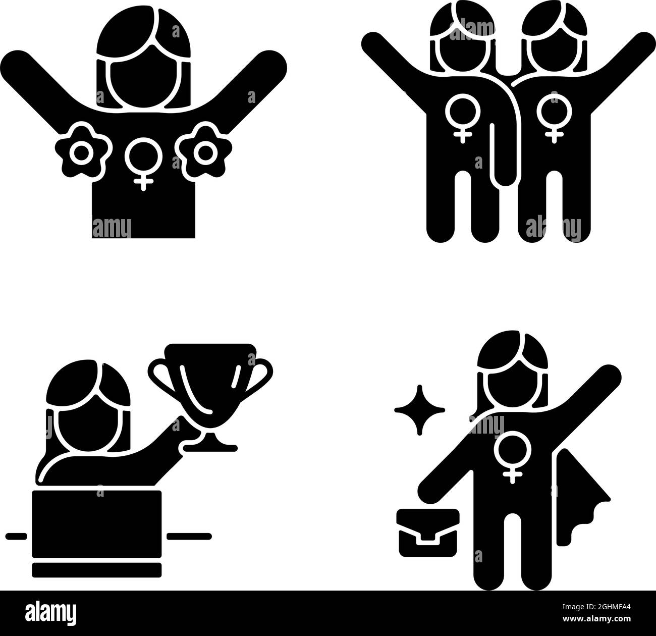 Women rights movement black glyph icons set on white space Stock Vector ...