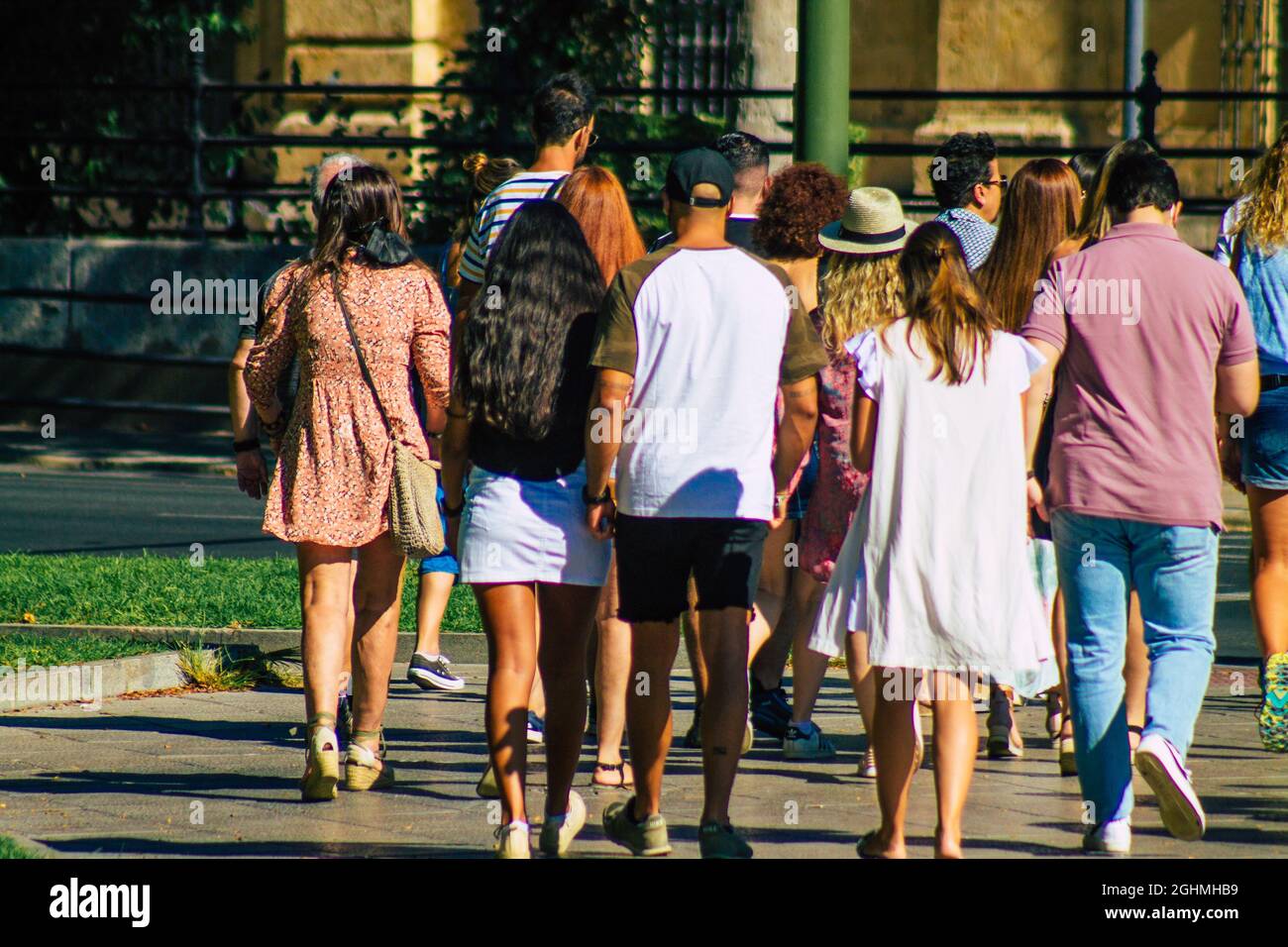 Seville Spain September 04, 2021 Pedestrians walking the street on a ...