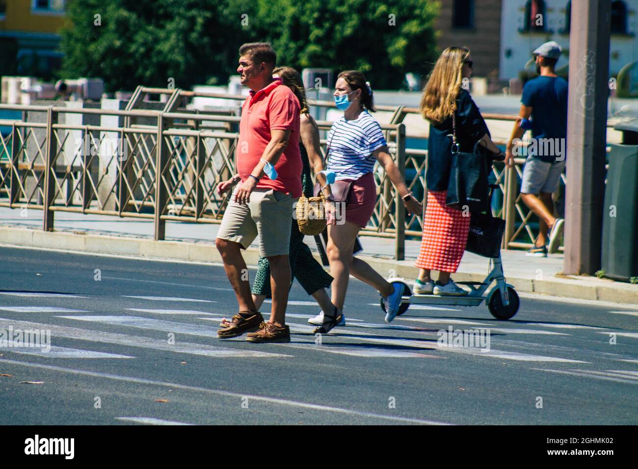 Seville Spain September 04, 2021 Pedestrians walking the street on a ...