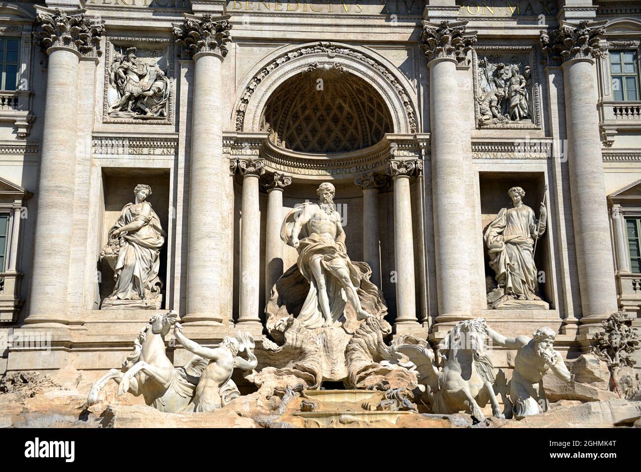 The Trevi Fountain represents Ocean on a chariot pulled by sea horses ...