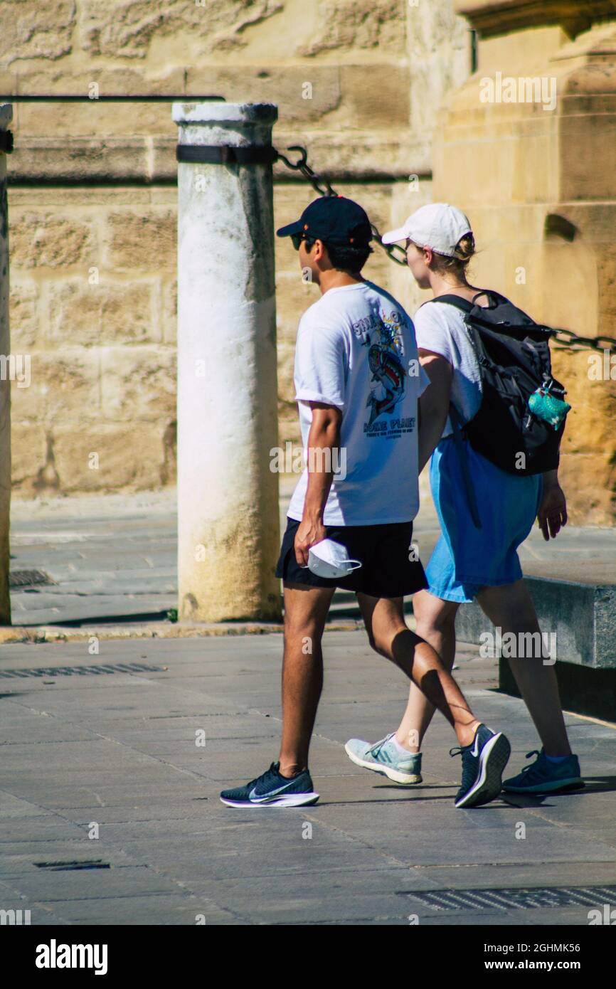 Seville Spain September 04, 2021 Pedestrians walking in the street ...