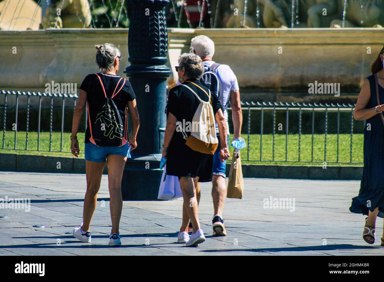Seville Spain September 04, 2021 Pedestrians walking in the street ...