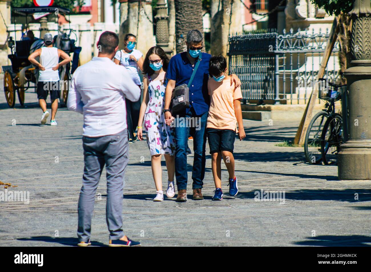 Seville Spain September 04, 2021 Pedestrians walking in the street ...
