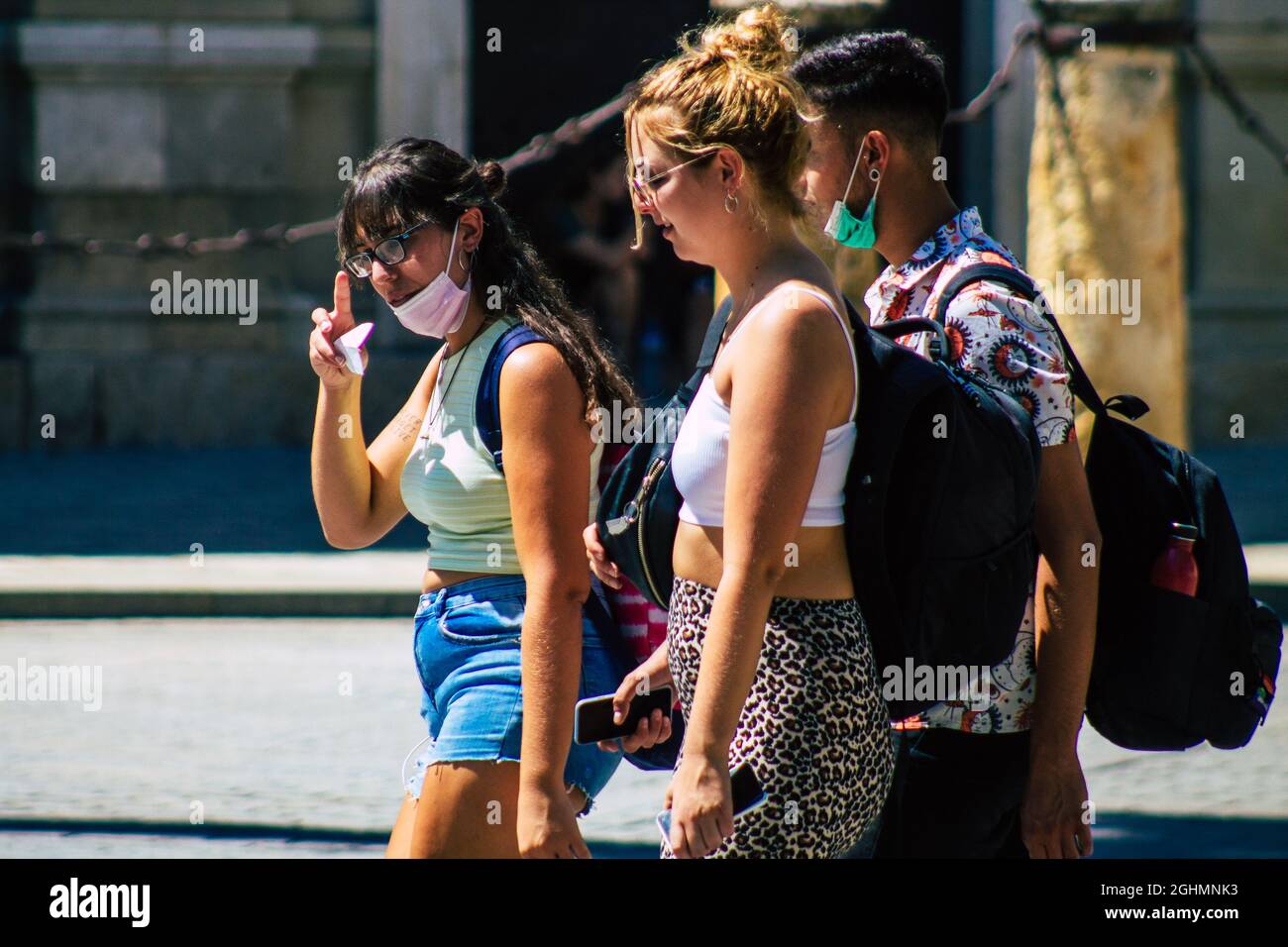 Seville Spain September 04, 2021 Pedestrians walking in the street ...