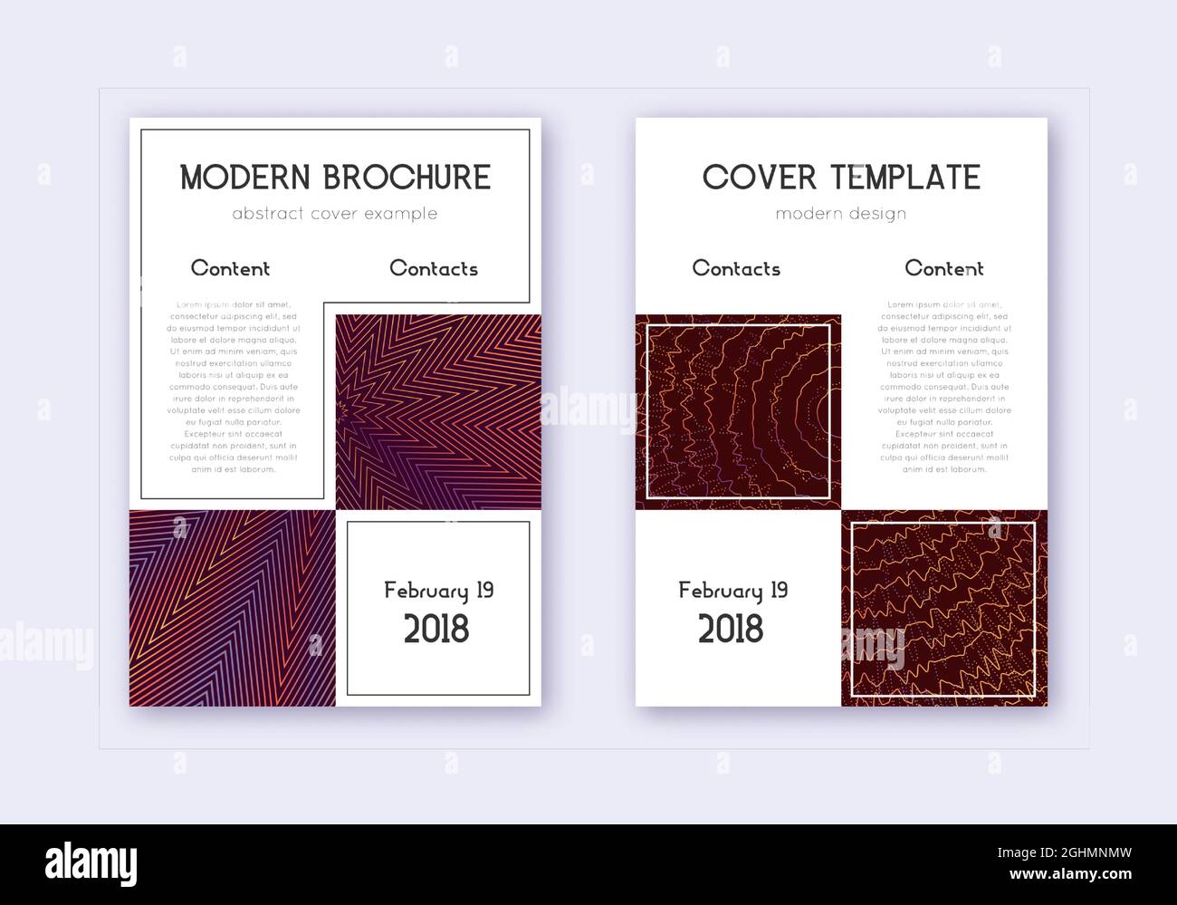 Business cover design template set. Orange abstract lines on wine red ...