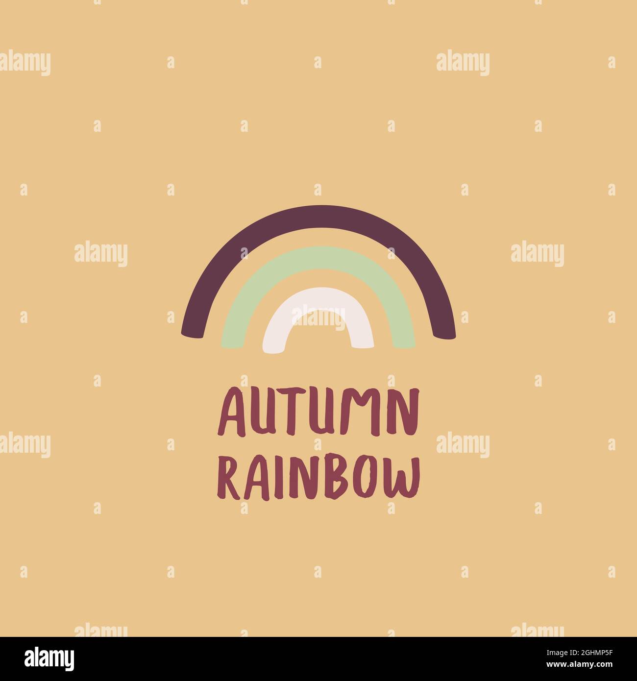 Autumn rainbow. Hand drawn rainbow with autumnal colors on mustard ...