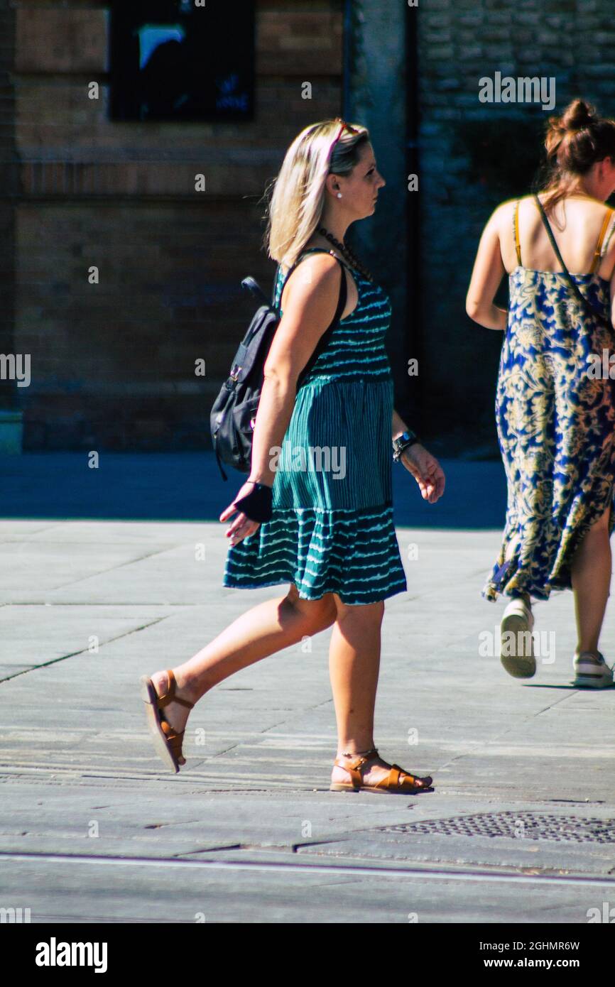 Seville Spain September 04, 2021 Pedestrians walking in the street ...