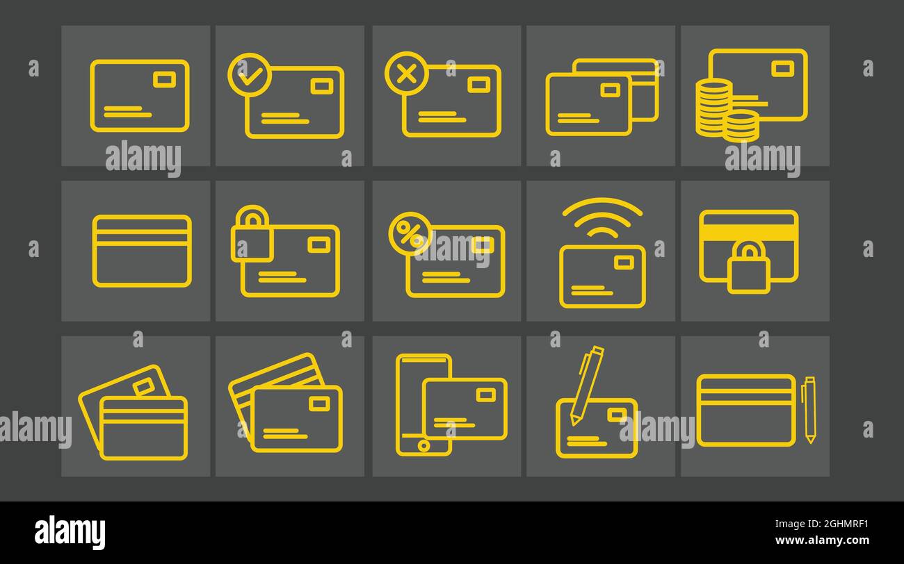 Credit Card Icon Set. Vector isolated linear editable set of ...