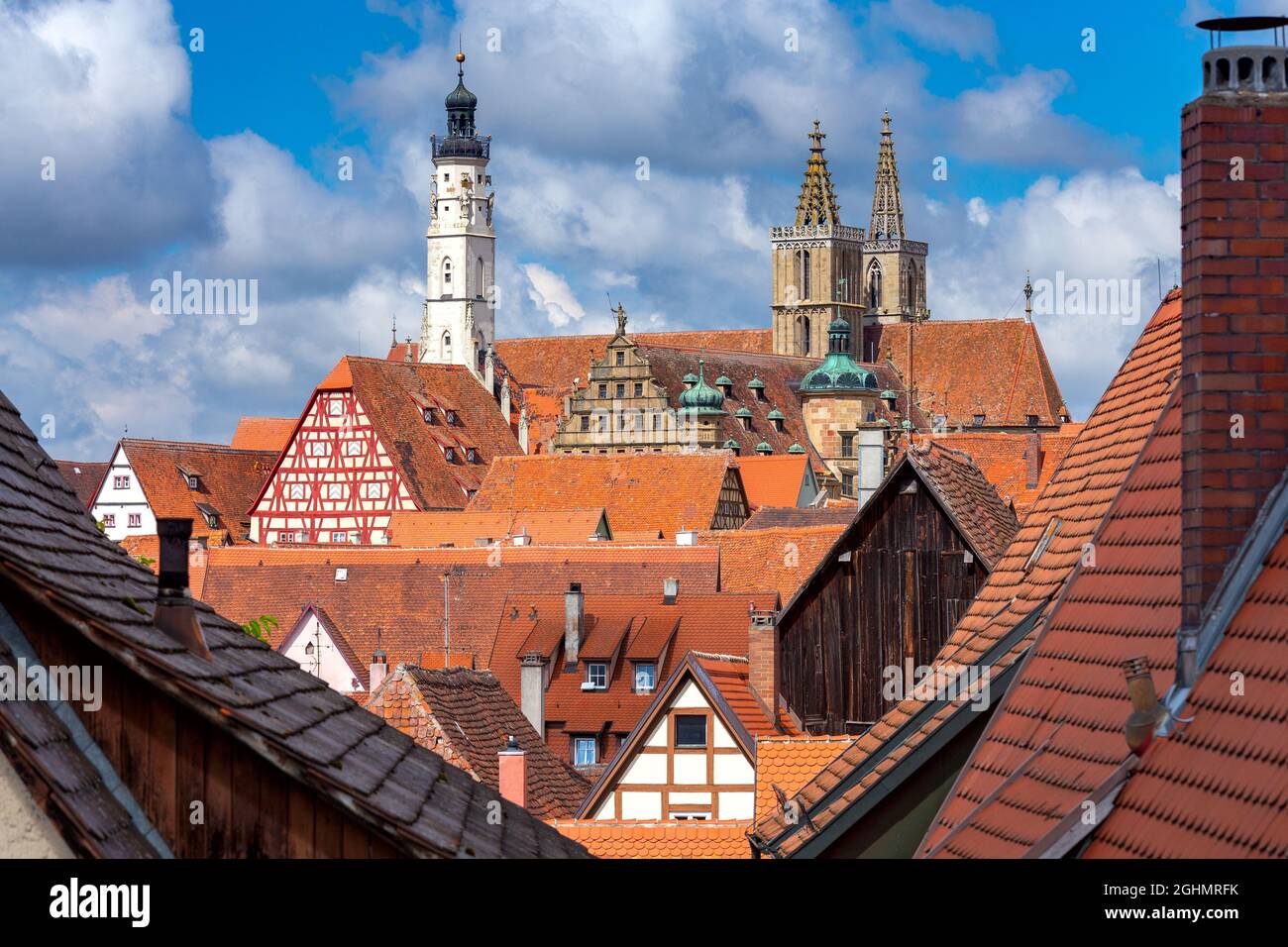 View of stone towers and medieval buildings in the historical part of ...