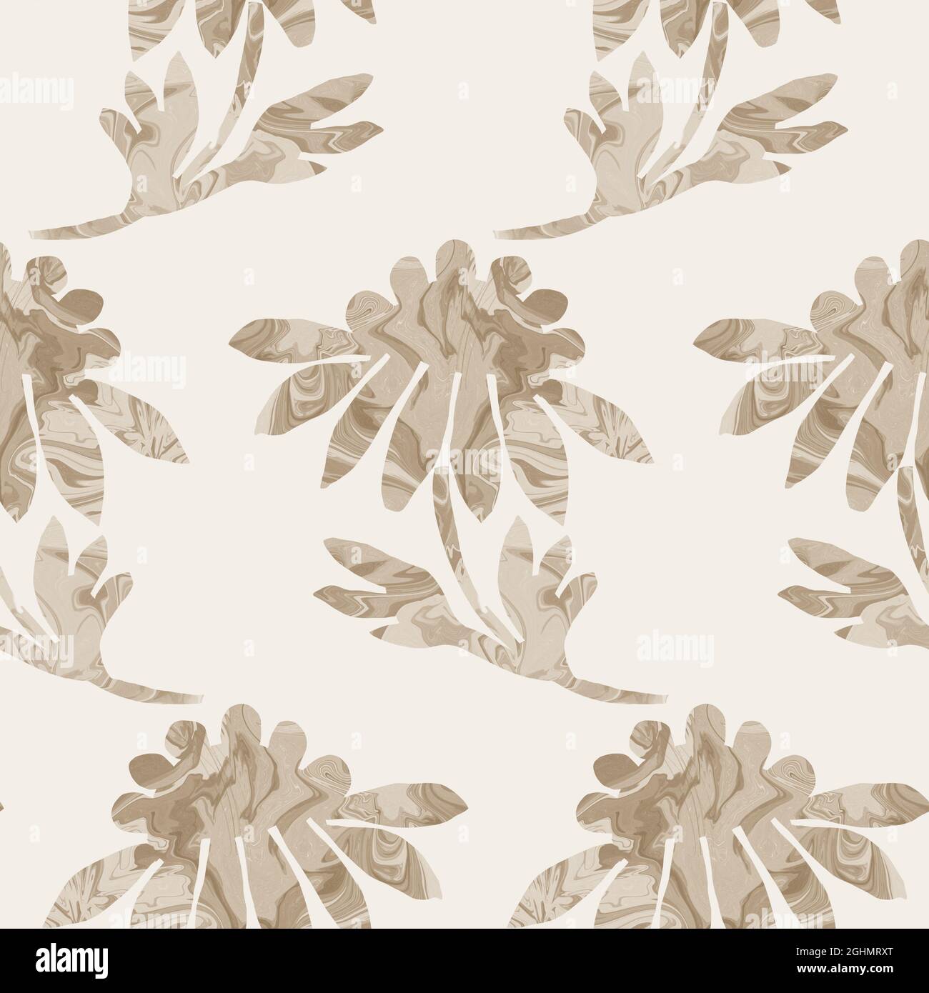 Sepia brown marble floral seamless pattern. Subtle 2 tone flower bloom ...