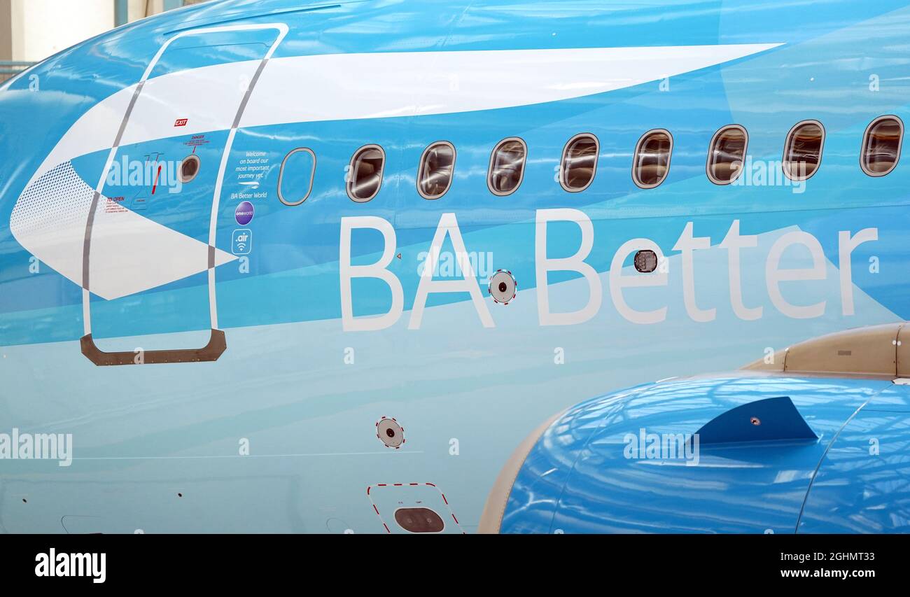 A view of an Airbus A320neo at Heathrow Airport with BA Better World ...